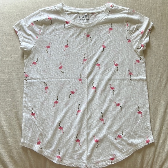 Tops | Loft Vintage Soft Crew Flamingo Tee | Poshmark